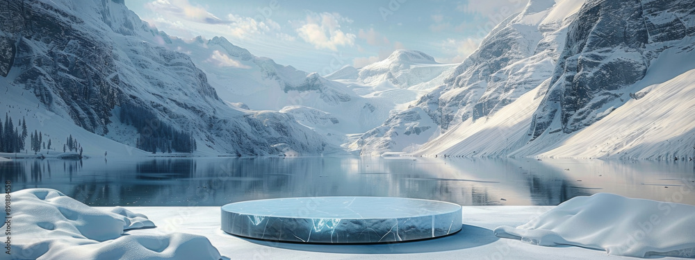 Ice podium background snow winter product platform cold mountain 3D ...