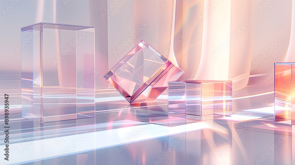 46. **Render a 3D image of overlapping geometric glass forms with high ...