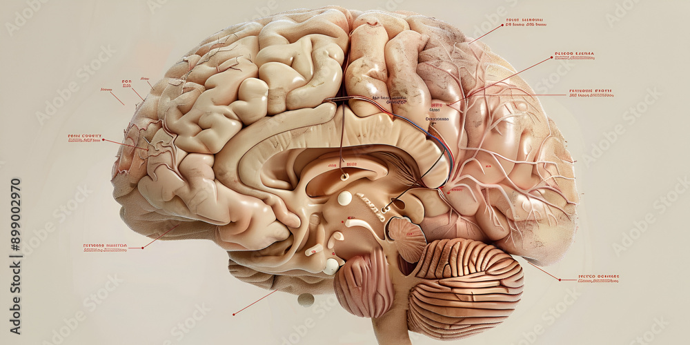 Anatomical Brain Illustration: Detailed Diagram with Labels and ... Anatomical Brain Illustration: Detailed Diagram with Labels and ...