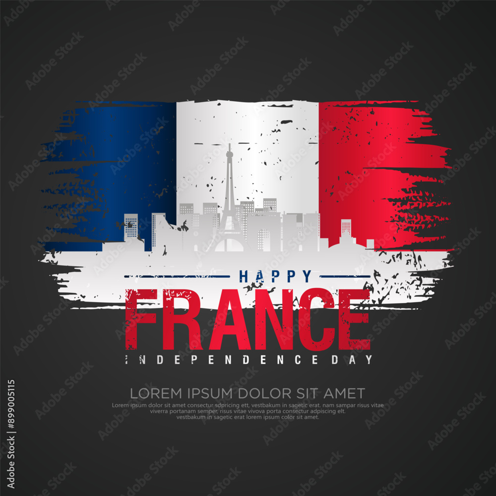 France day greeting card with grunge and splash effect on flag as a ...