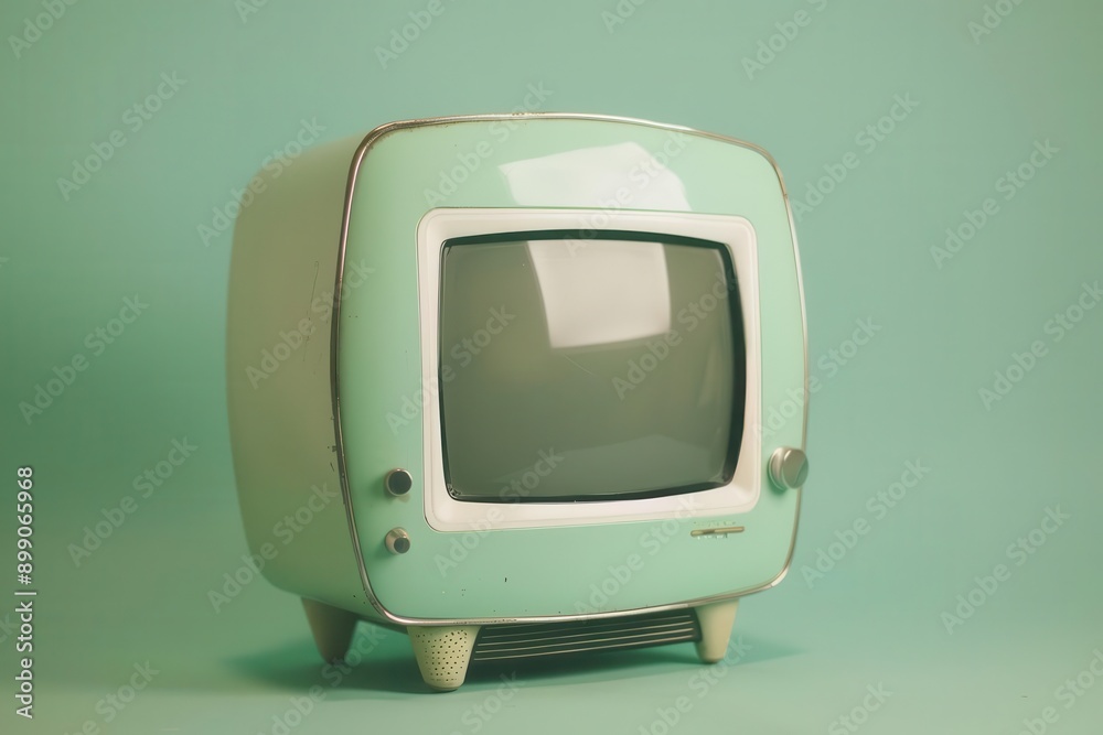 retro broadcast vintage mint green television set with rounded screen ...