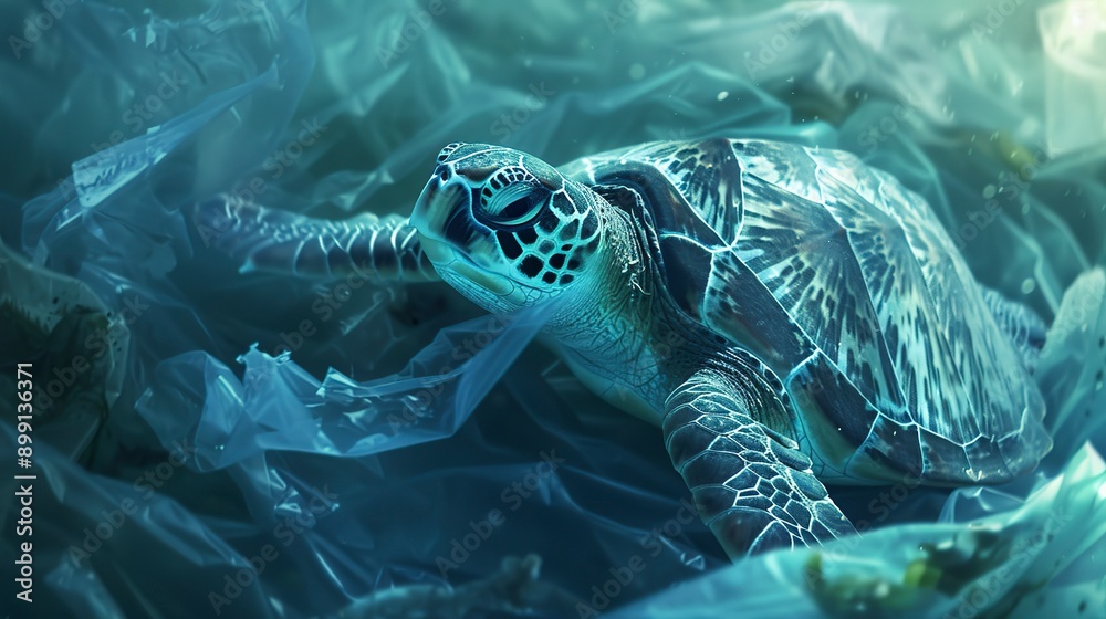 Environmental issue of plastic pollution problem. Sea Turtles can eat ...