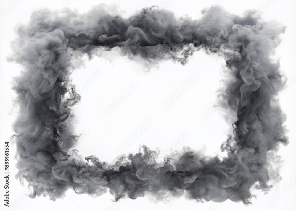 Dark gray smoke frame border design isolated on pure white background ...