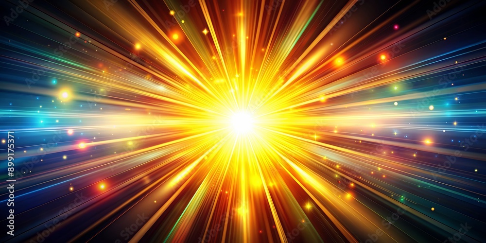 Vibrant sun rays burst through darkness, radiating warm colorful glow ...