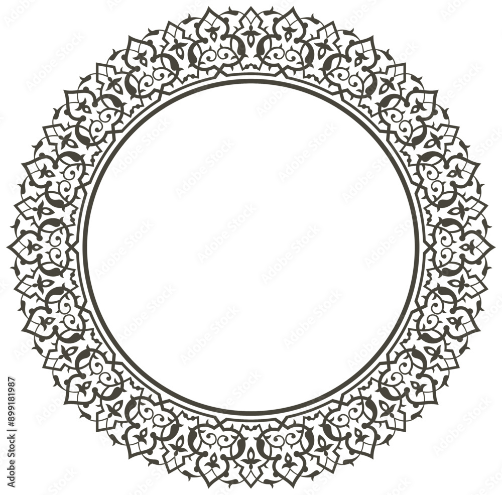 Vector illustration of circular ornament design pattern, arabic ornament design, circle frame ...