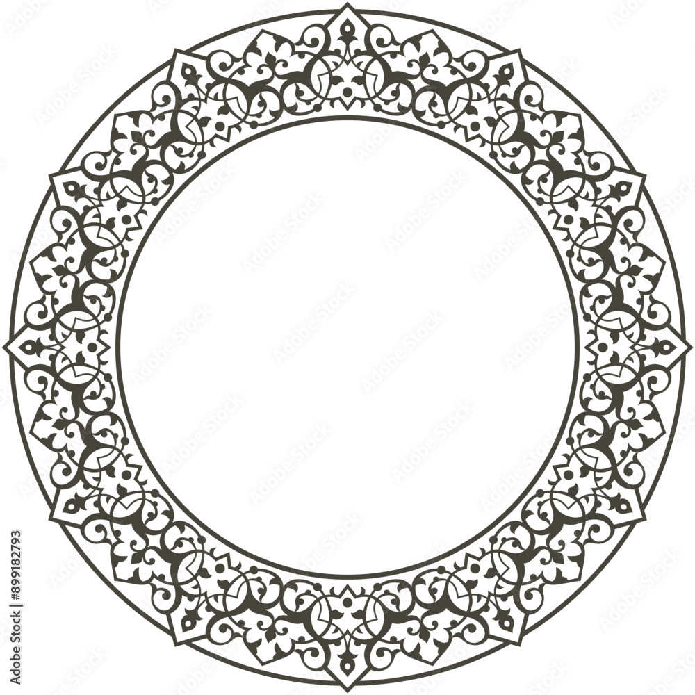 Vector illustration of circular ornament design pattern, Arabic ornament design, circle frame ...