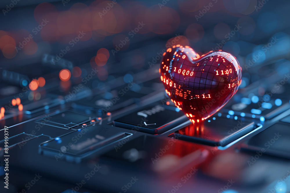 Digital heart symbol on keyboard representing online love and ...