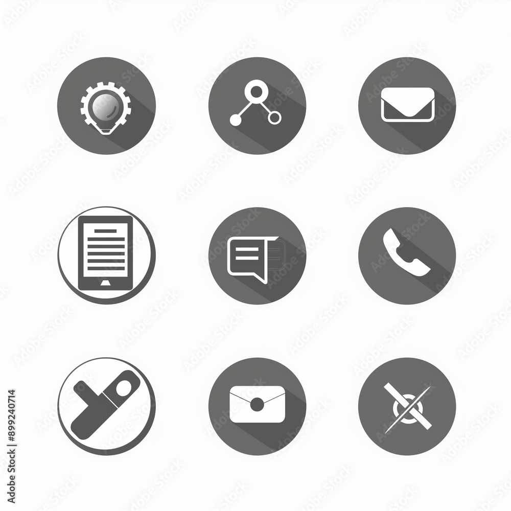vector icons for contact us section, white background, grey color ...