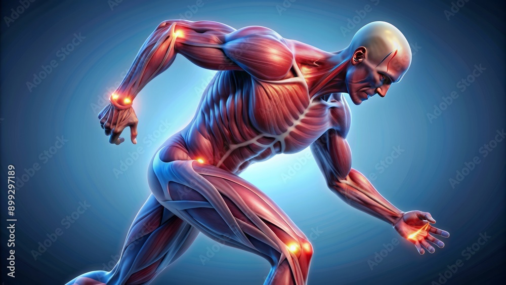 Animated illustration of tense muscles and joints restricting movement ...