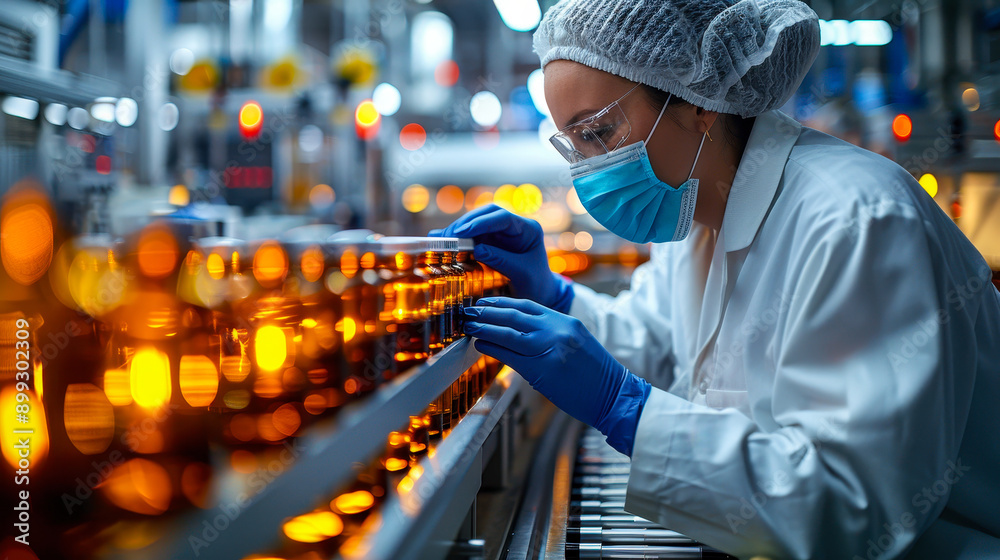 Pharmacist Scientist Examining Medical Vials on Production Line in ...