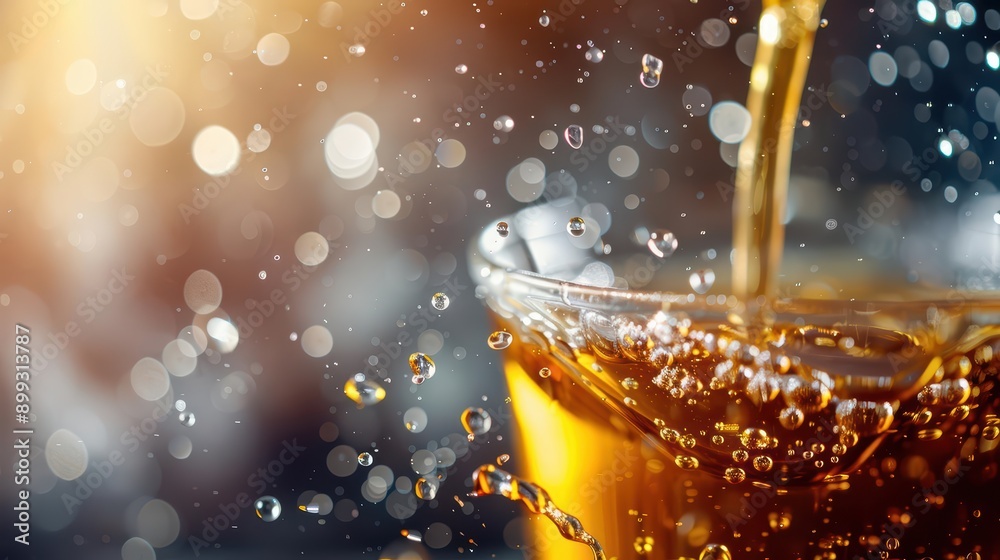Tea Explosion with delicate tea droplets and sunlight filtering through ...