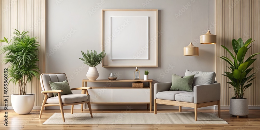beautiful interior design furniture with mockup poster artwork with ...