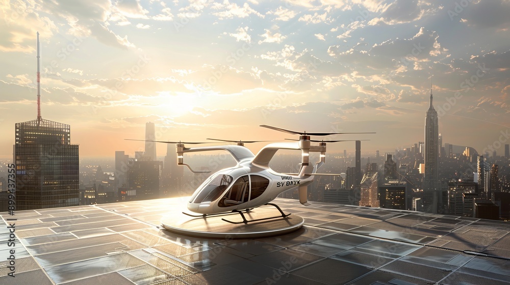 A generic white electric powered Vertical Take Off and Landing eVTOL ...