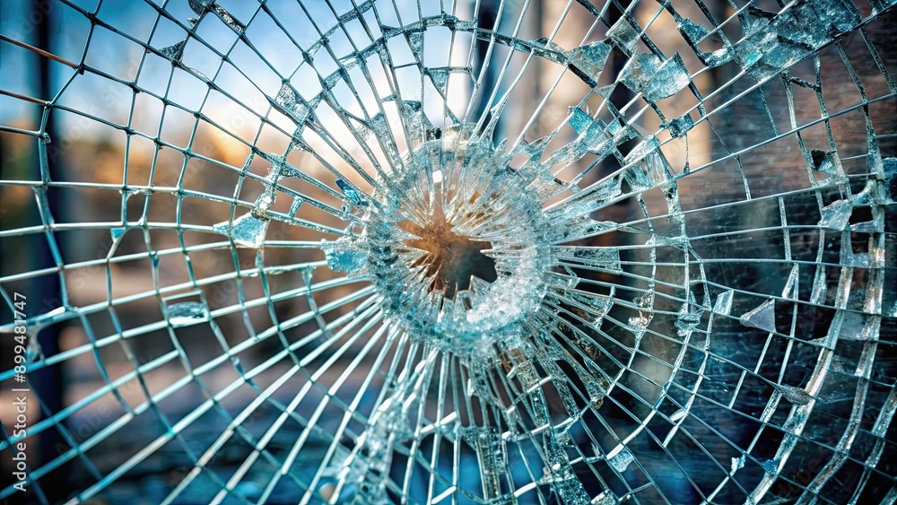 Shattered glass mirror pane close-up , broken, shattered, reflection ...