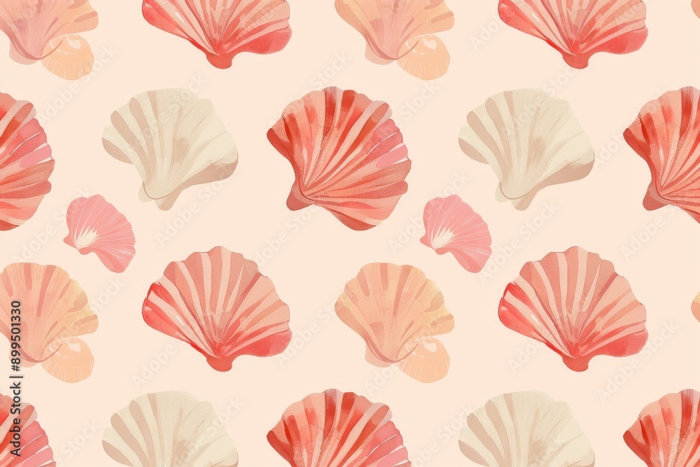 Top-down view of an assortment of stylized sea shells in a harmonious ...