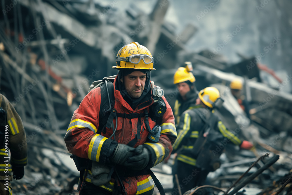 Rescue teams using specialized equipment to search for survivors ...