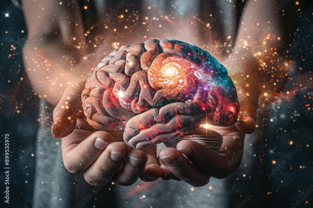 An image showing a pair of hands holding a detailed model of a human ...