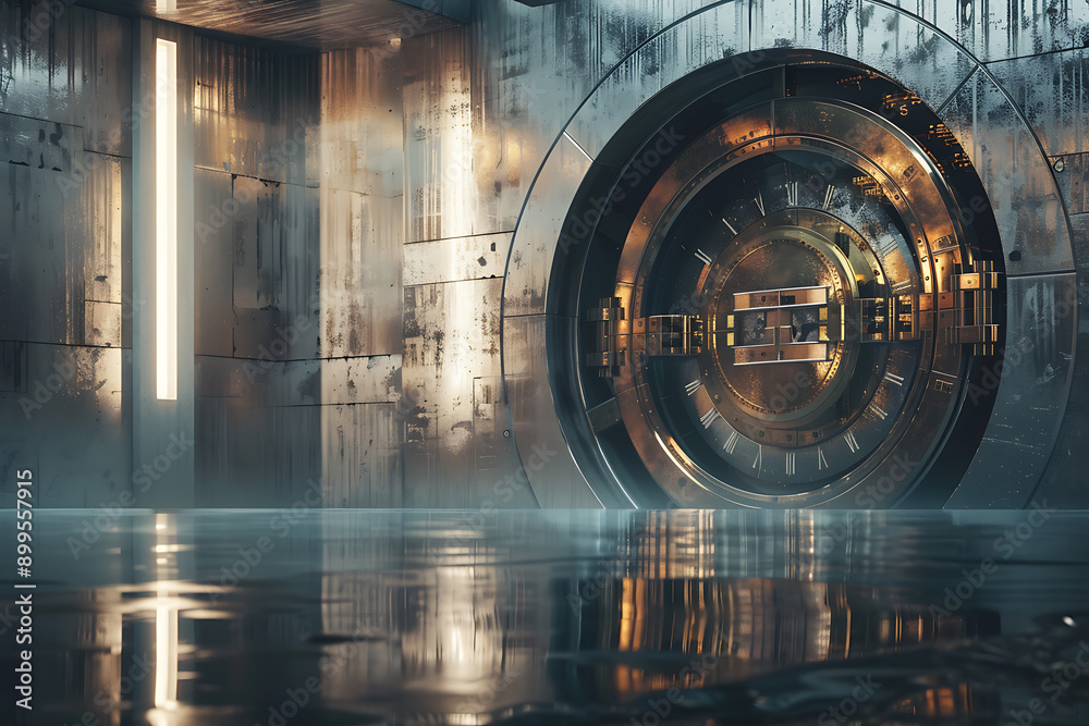 Massive bank vault doors wide open, symbolizing security, wealth, and ...