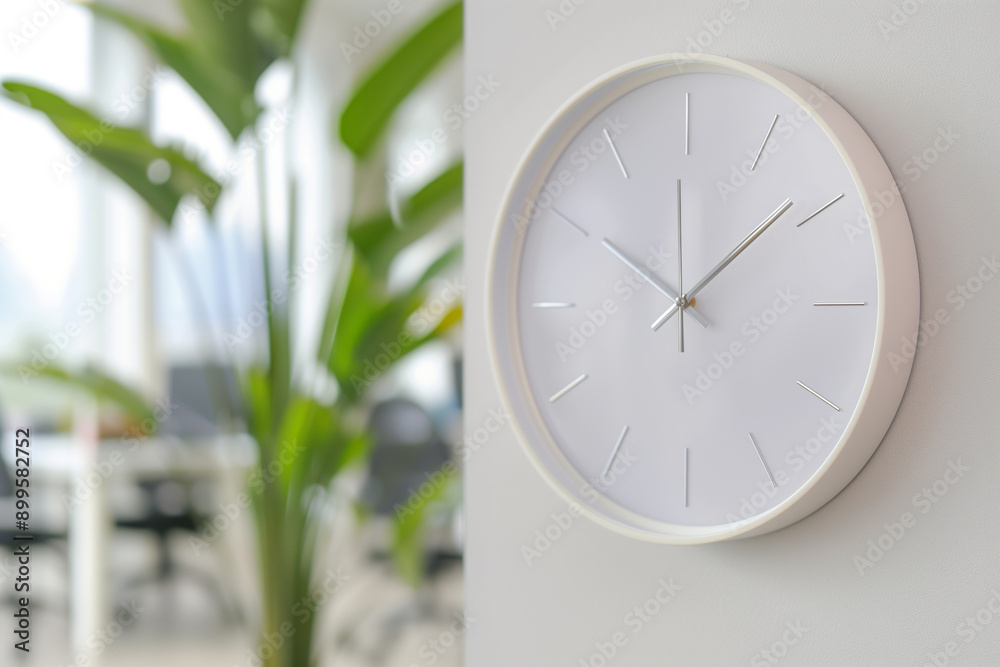 Round circle clock on the business office wall indoors. Time management ...