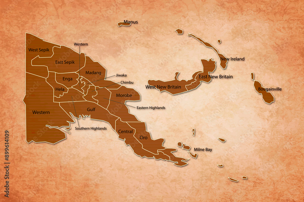 Papua New Guinea Map. Papua New Guinea Map with federal states in A ...