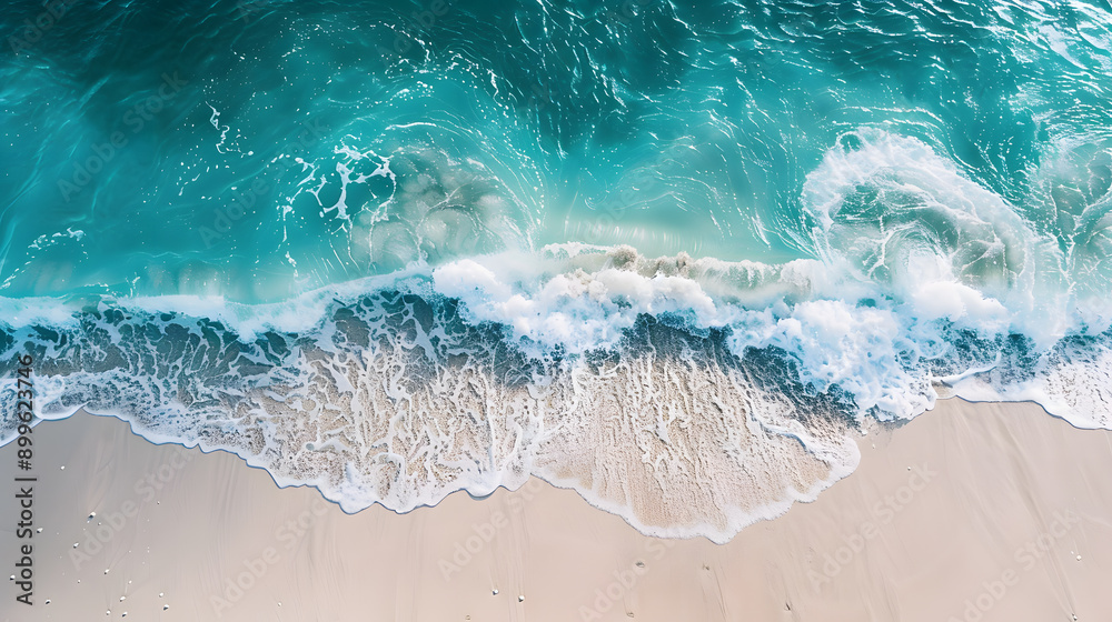 Overhead photo of crashing waves on the shoreline beach. Tropical beach ...
