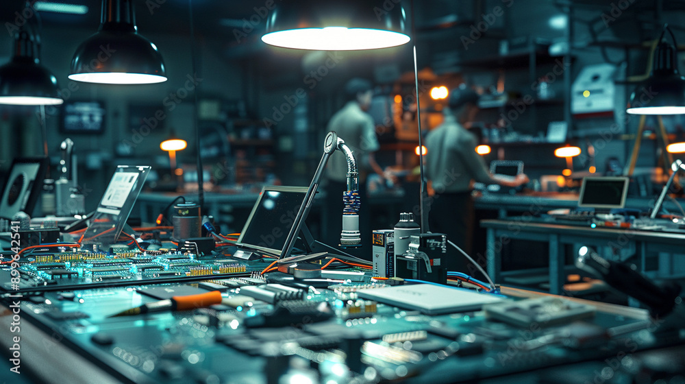 Reviving Technology: A Vibrant Scene in a Tech Repair Workshop Stock ...