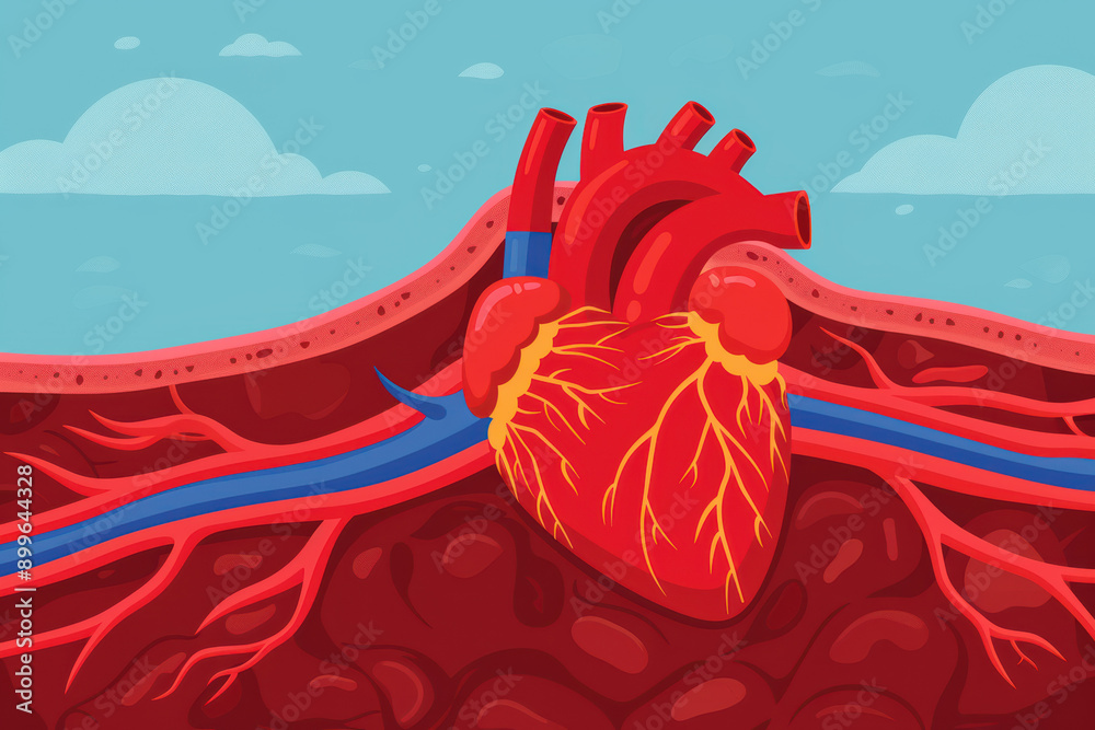 Illustration of a human heart anatomy with arteries and veins ...
