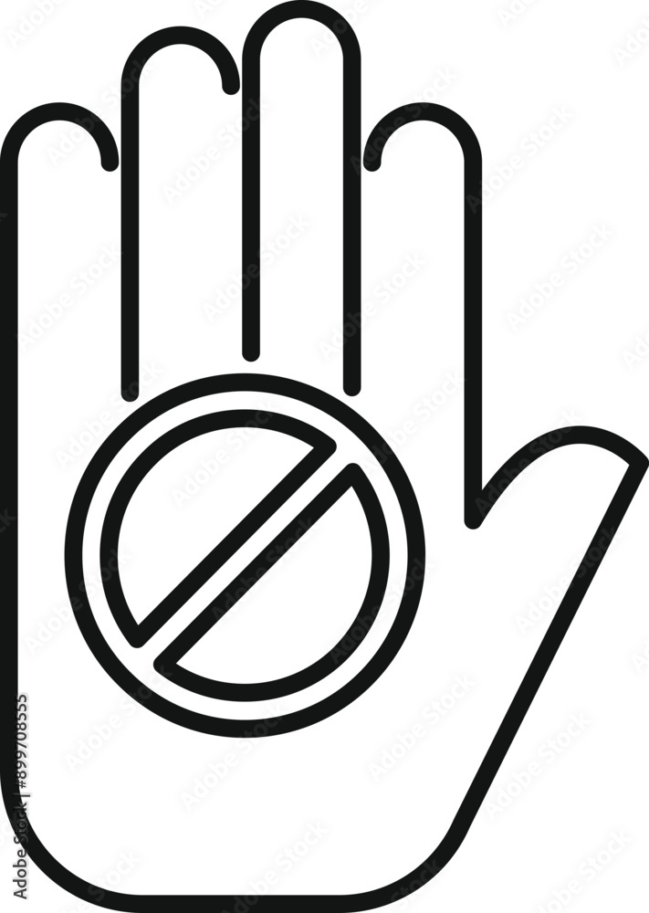 Line drawing of an open hand showing a stop sign forbidding access ...