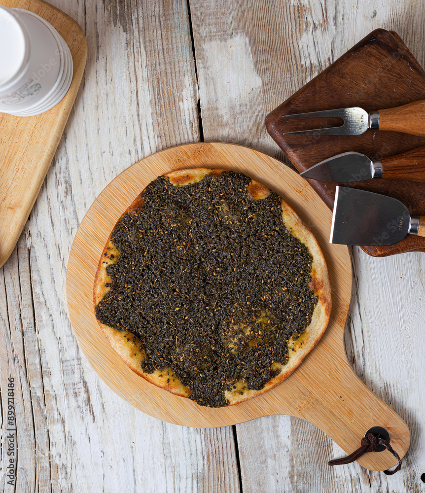 pies, Man'oushe with zaatar, and minced meat small pizzas. Arabic Mixed ...