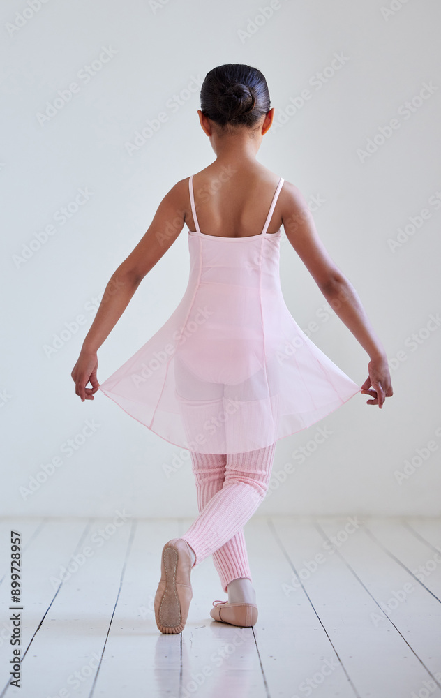 Girl, child and ballet performance in studio, dance training and ...