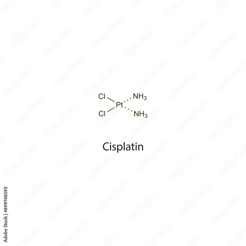 Cisplatin flat skeletal molecular structure Antineoplastic drug used in ...