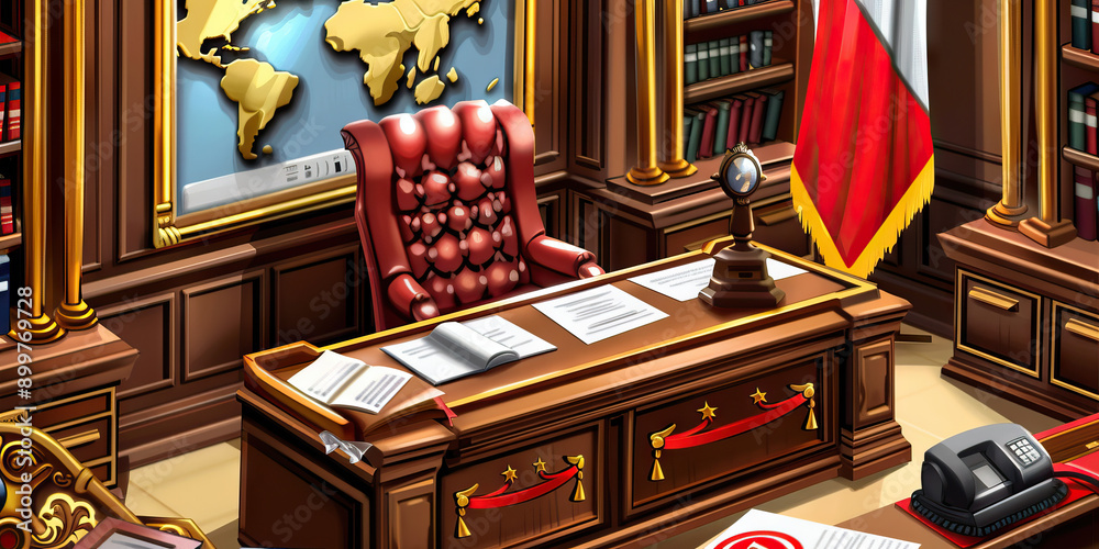 Russian Politician's Desk: A utilitarian desk surrounded by files and ...