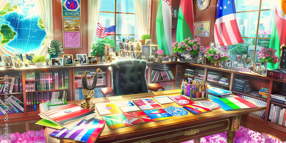 Ambassador's Diplomatic Desk: An elegant desk with international flags ...