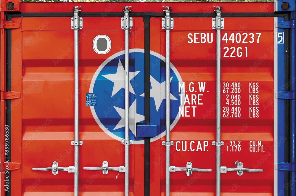 Tennessee US state flag depicted on metal doors of shipping cargo ...