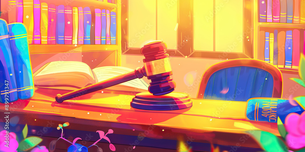 Supreme Court Justice Desk: A judge's desk with a gavel, books, and a ...