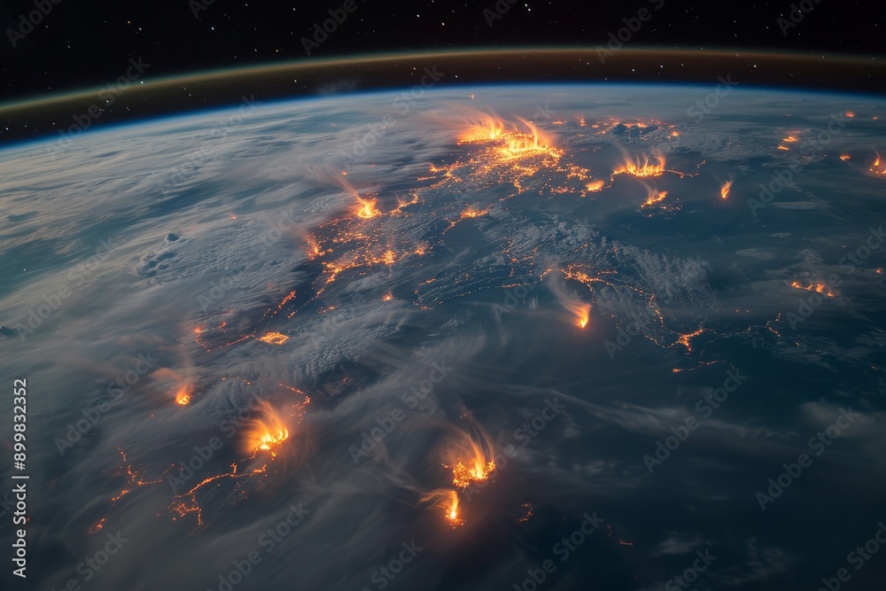 Earth's night lights illuminate the landscape, with multiple fires ...