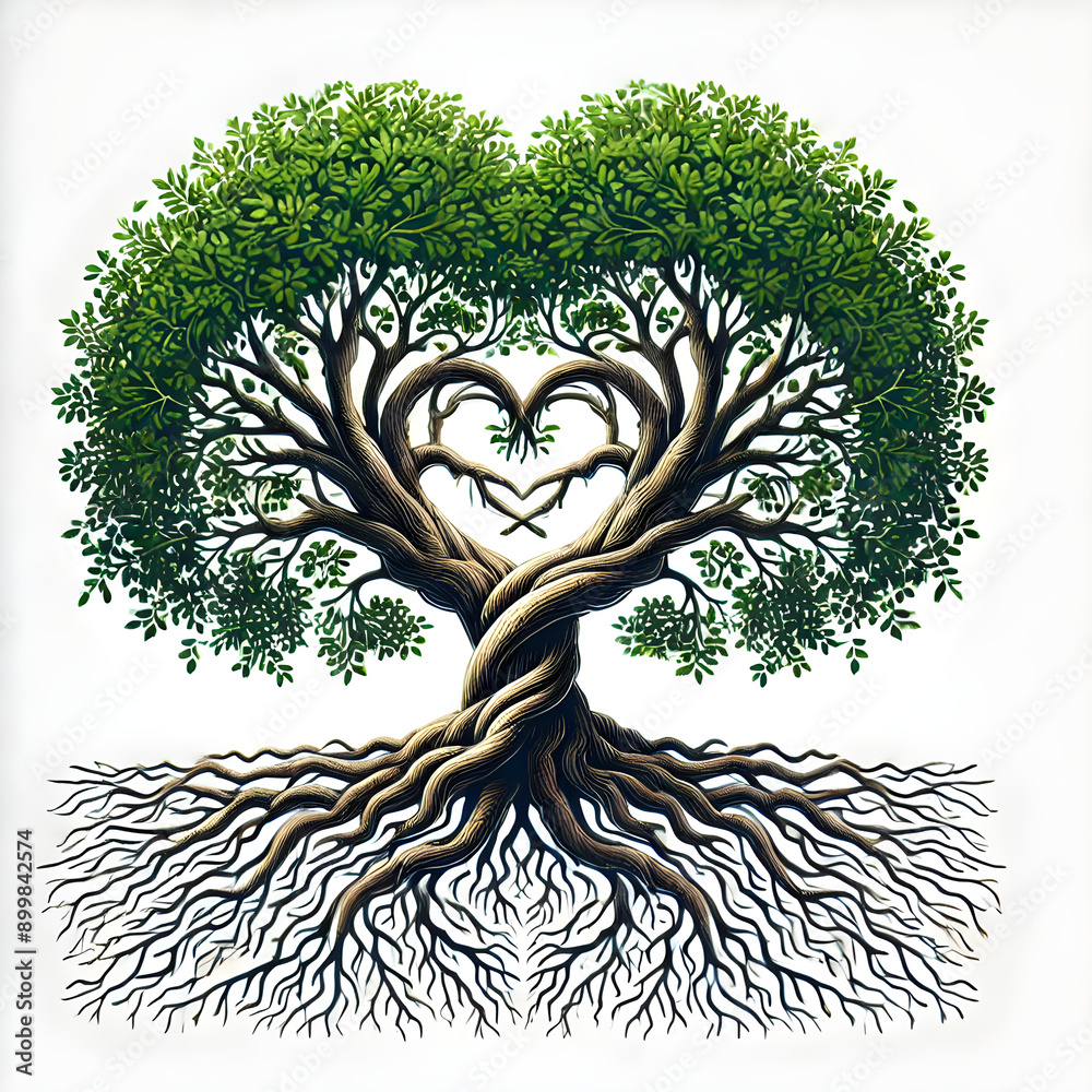 Big old tree forming a heart shape with its branches and roots ...