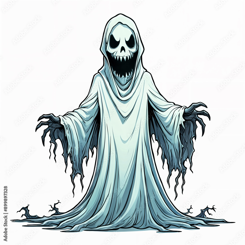 Cartoon depiction of a skeletal figure, which appears to be a ghost or ...