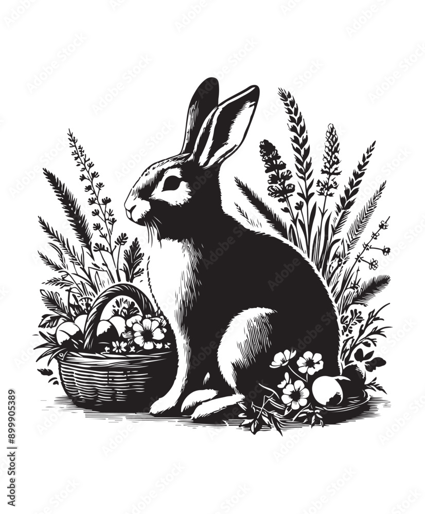 rabbit vector art,graphics rabbits icons set,vintage illustration ...