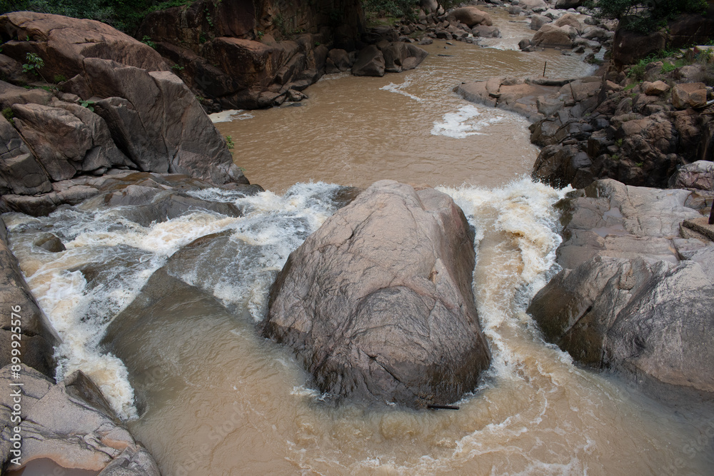 "burah river" fast flowing through the river gorge at "lodh waterfall ...