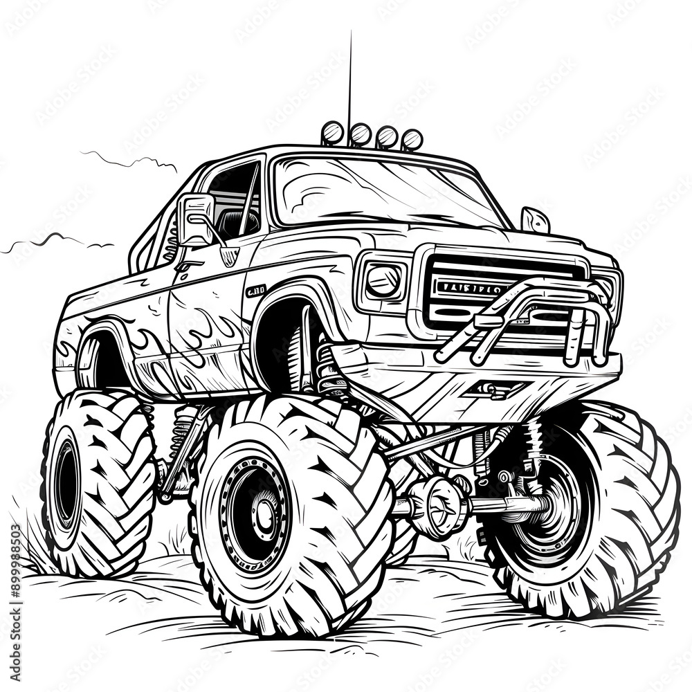 Outline drawing of Cartoon monster truck car concept, monster car ...