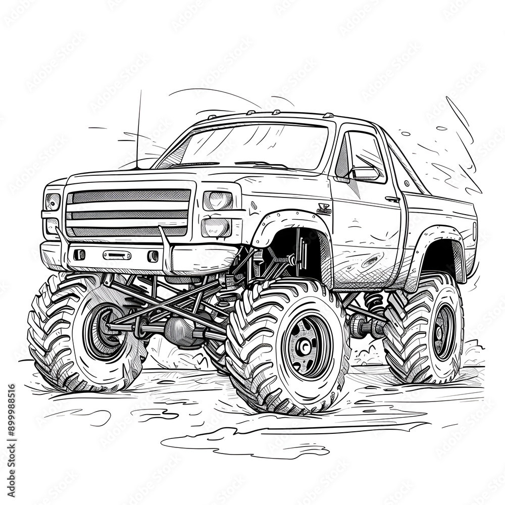 Outline drawing of Cartoon monster truck car concept, monster car ...