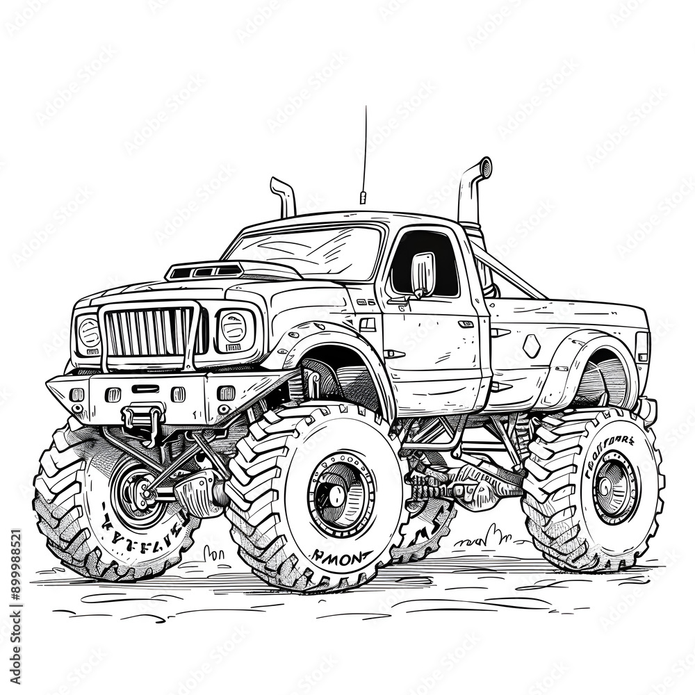 Outline drawing of Cartoon monster truck car concept, monster car ...