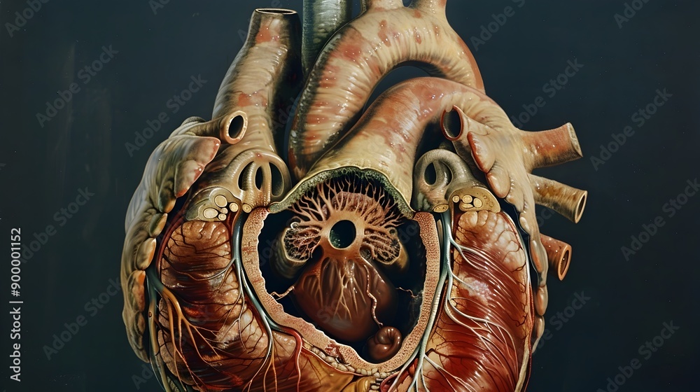 Detailed Cross Section Diagram of the Human Heart Anatomy Stock ...