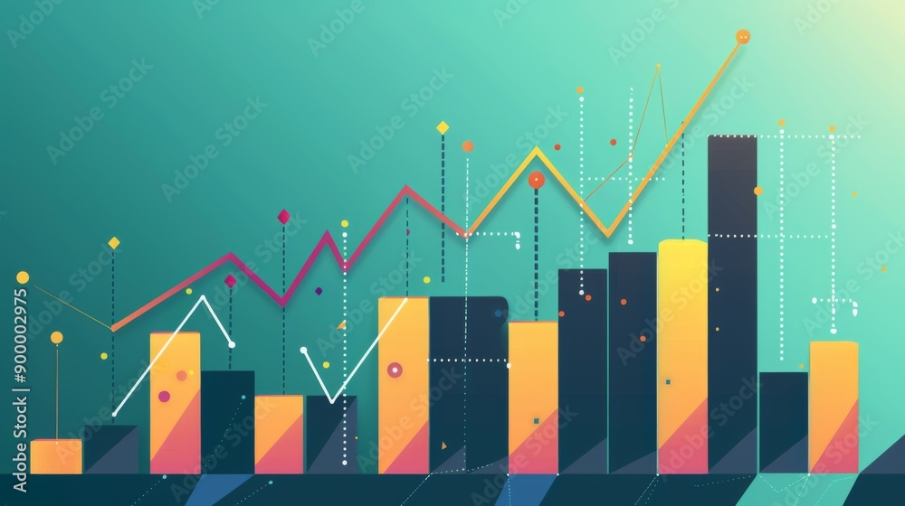 A vibrant financial chart full of various colors, depicting different ...
