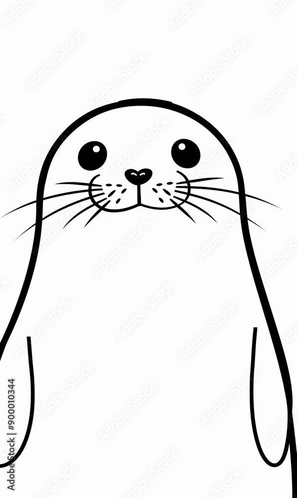 Simple outline drawing, cute character, animal, white background ...