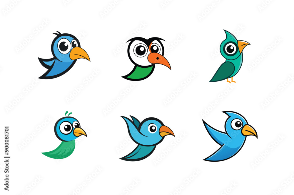 Logo sets of Ababil bird, labeled cartoon vector illustration. Stock ...
