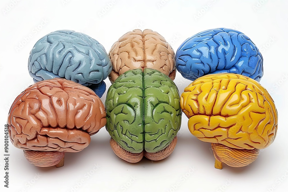 Colorful 3D printed brain models symbolizing technological advancements ...