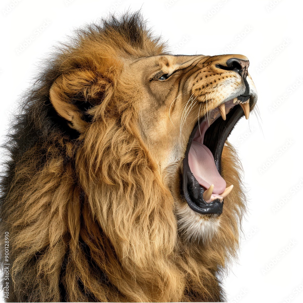 Majestic lion roaring powerfully, showcasing its impressive mane and ...