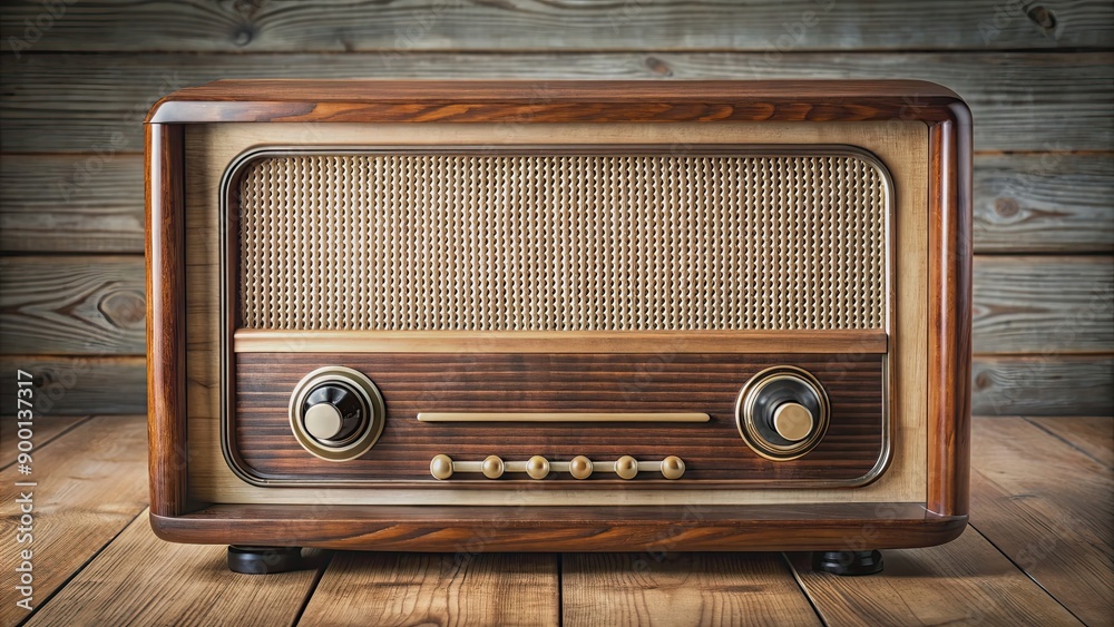 Vintage radio with dials and wood finish, retro, antique, old-fashioned ...